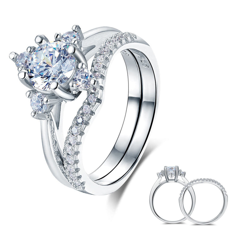 1 CT. Round Multi-Stone Simulated Diamond Bridal Set in Sterling Silve ...